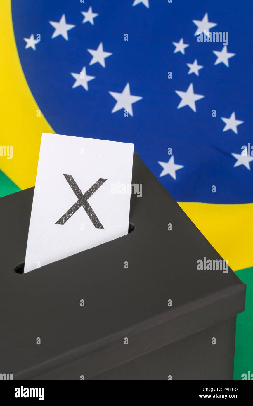 Black ballot box with Brazilian flag - conceptual for 2018 Brazilian ...