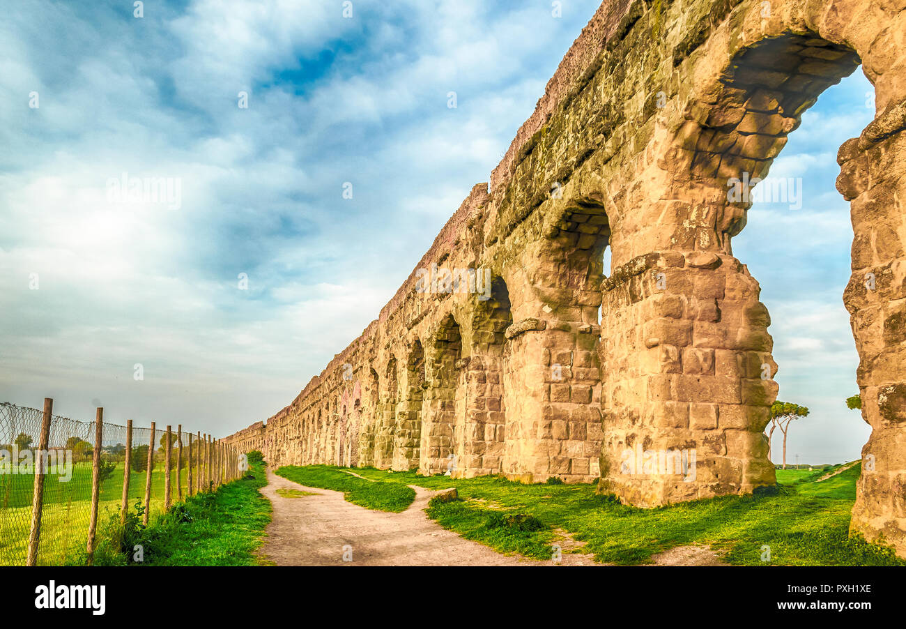 Ruins of the iconic Parco degli Acquedotti, Rome, Italy. The public ...