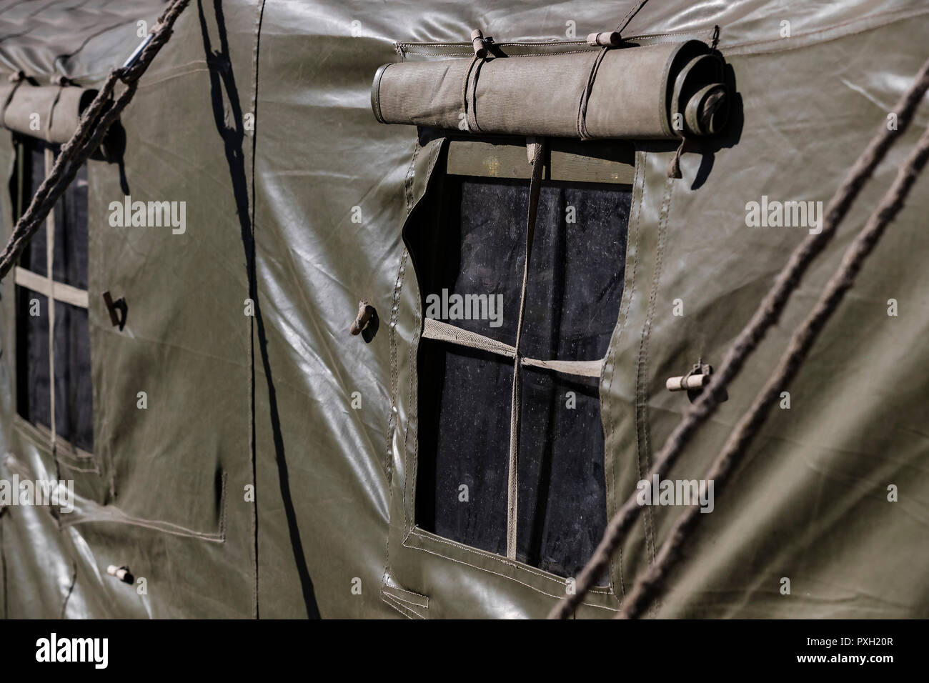 The window of an army military tent is shot close up Stock Photo - Alamy