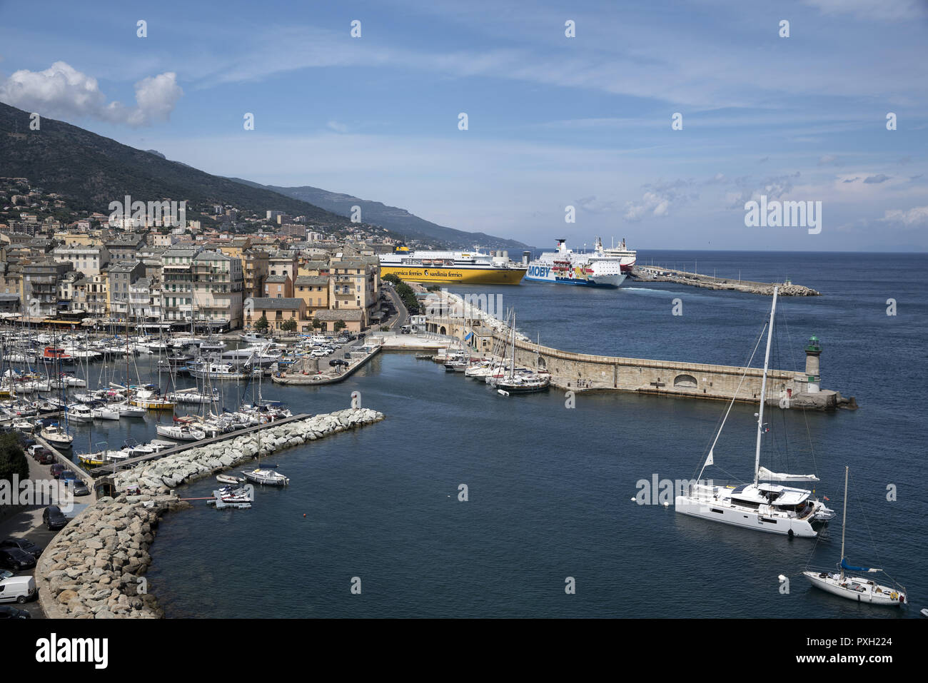 Bay and port and marina in Bastia, Corsica. Bucht und Hafen und ...