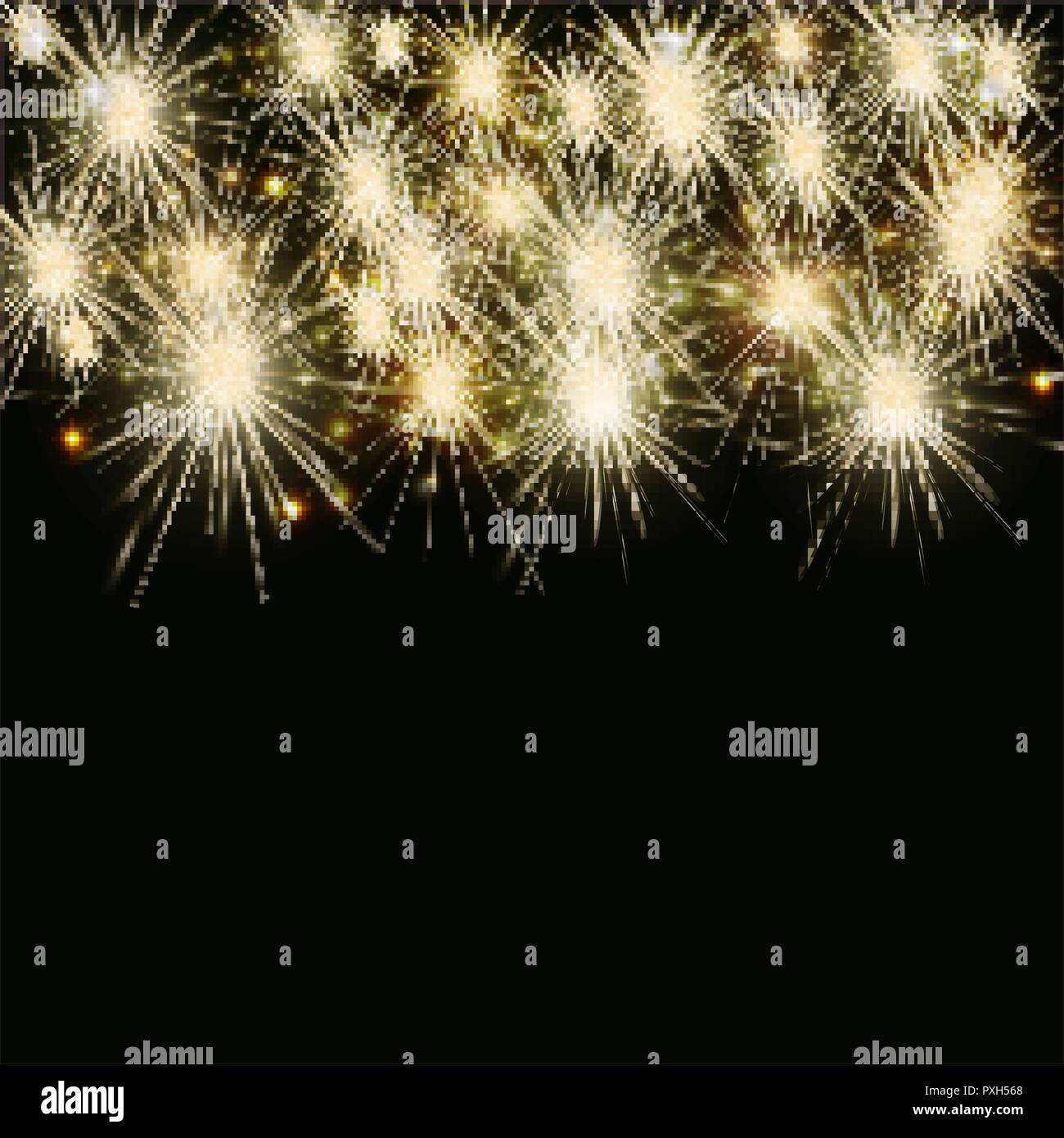 New Year's golden fireworks on a dark background, brilliant flashes of ...