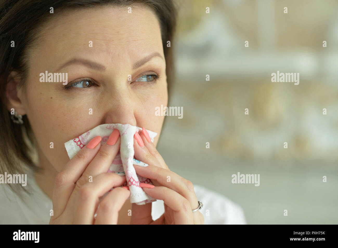 Close up portrait of sick young woman Stock Photo - Alamy