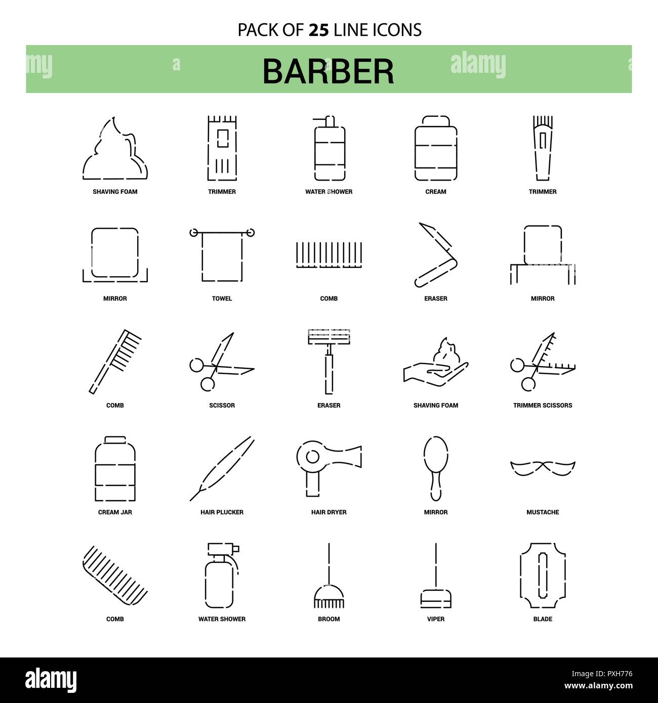 Barber Line Icon Set - 25 Dashed Outline Style Stock Vector Image & Art ...