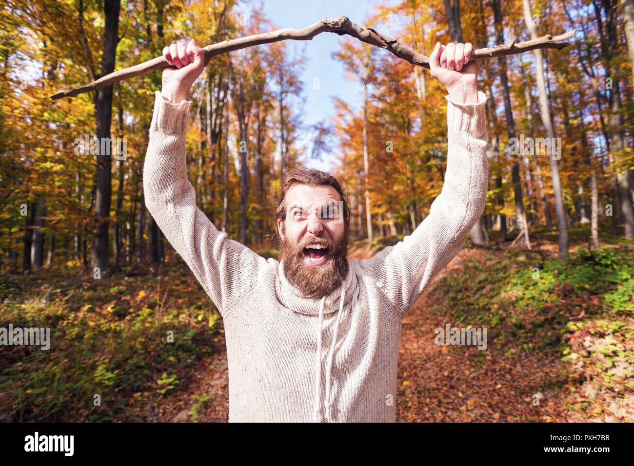 Boy screaming in forest hi-res stock photography and images - Alamy