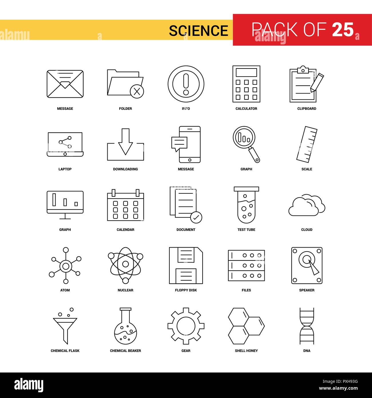 Science Black Line Icon - 25 Business Outline Icon Set Stock Vector ...