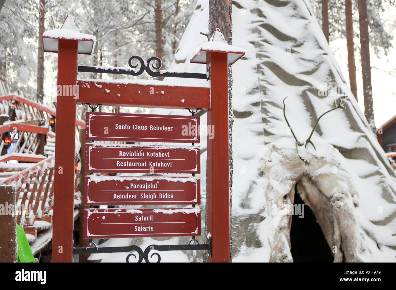 A view of Santa Claus Village, in Rovaniemi, Finland. Rovaniemi is the provincial capital of ...