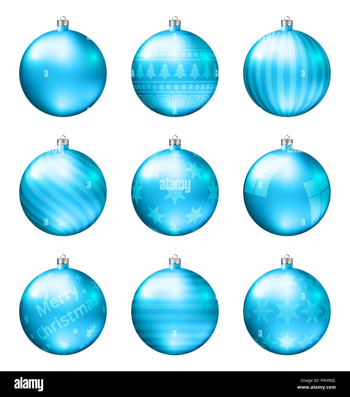 Light blue christmas balls isolated on white background. Photorealistic ...