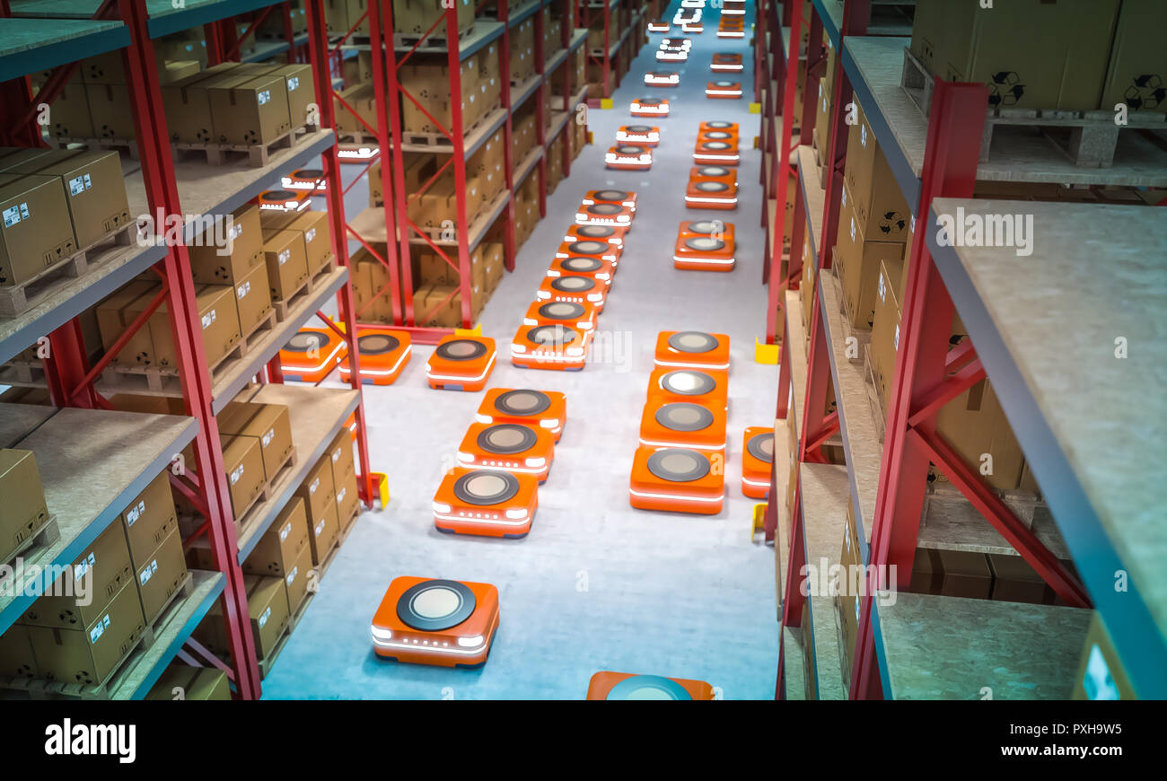 automated modern warehouse 3d rendering image Stock Photo - Alamy