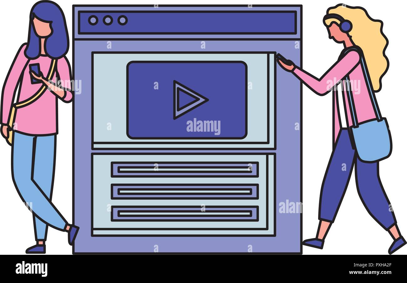 two women using mobile website vector illustration Stock Vector Image ...