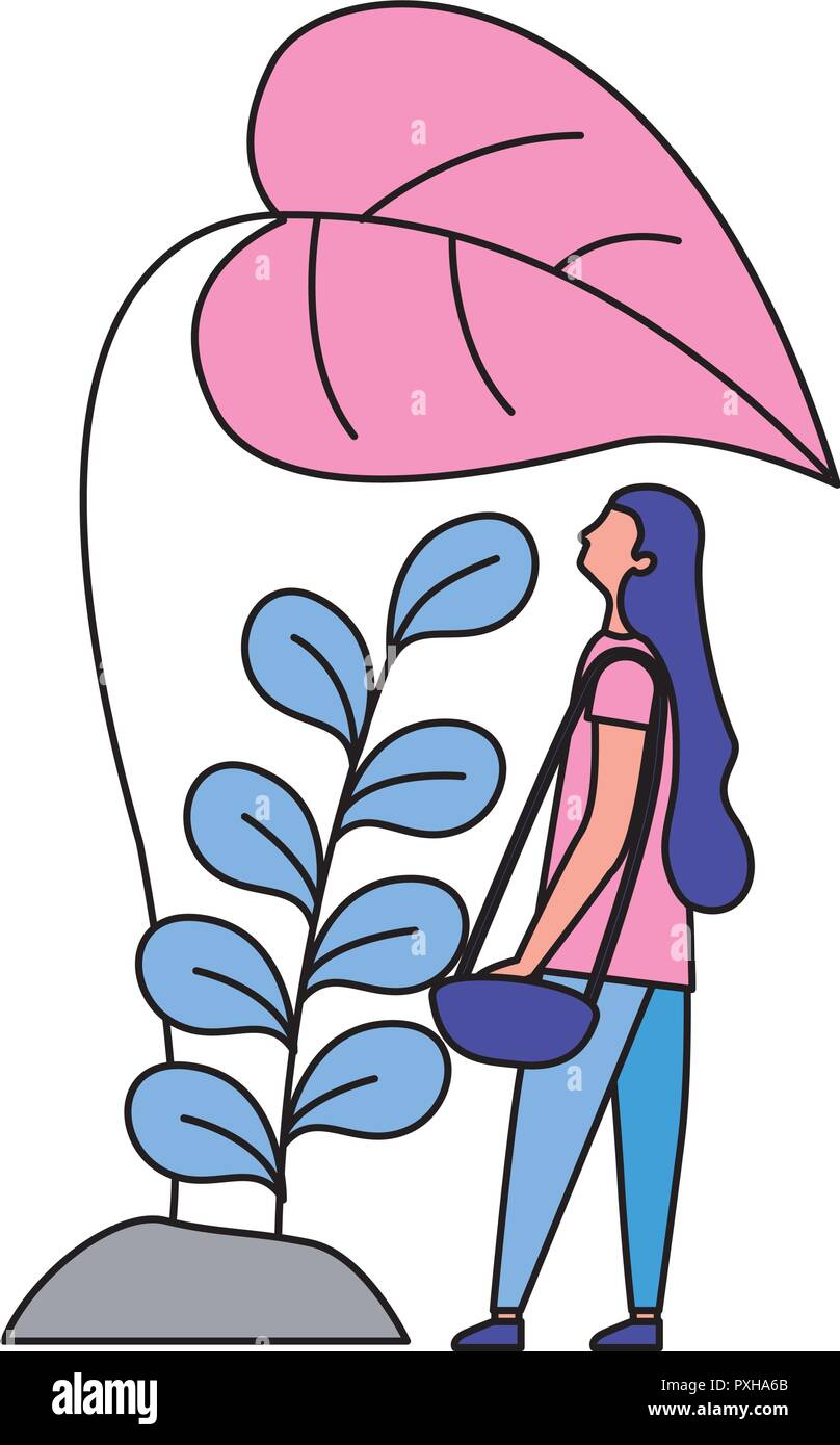 woman natural plant outdoor on white background vector illustration ...