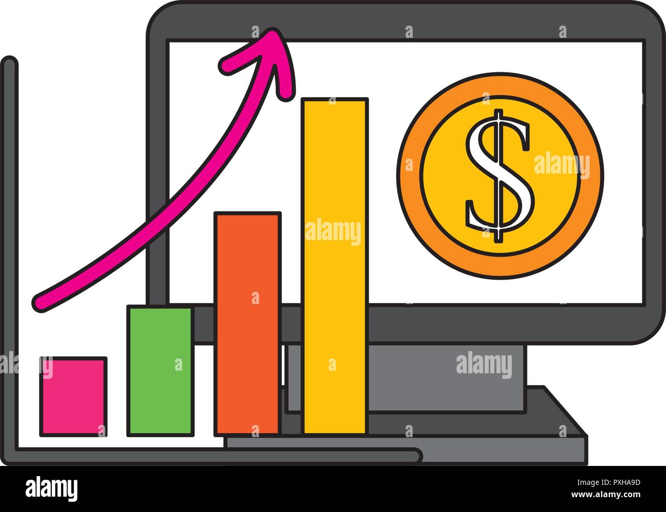 computer statistics diagram coin save money vector illustration Stock ...