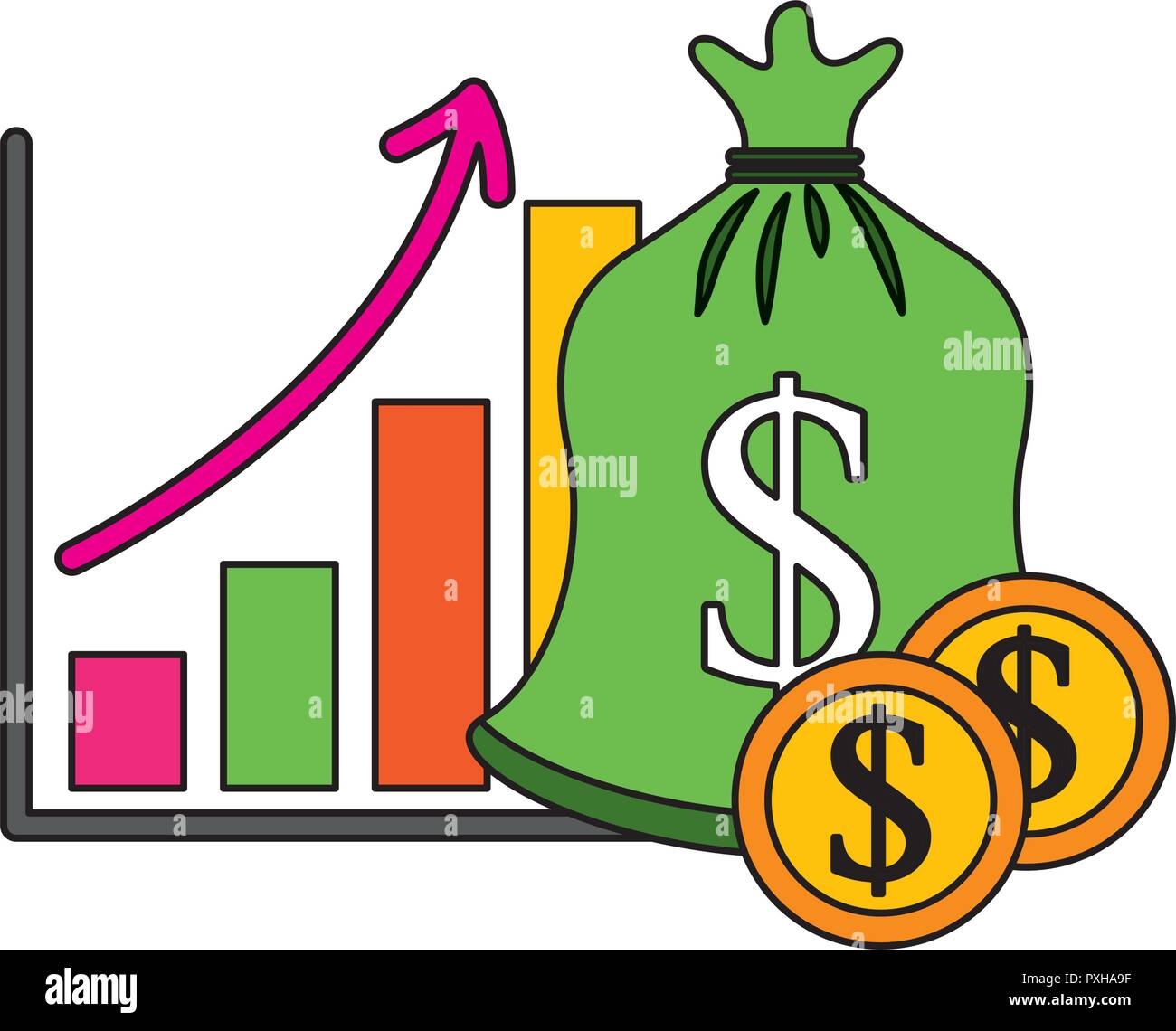 save money bag coins chart financial vector illustration Stock Vector ...