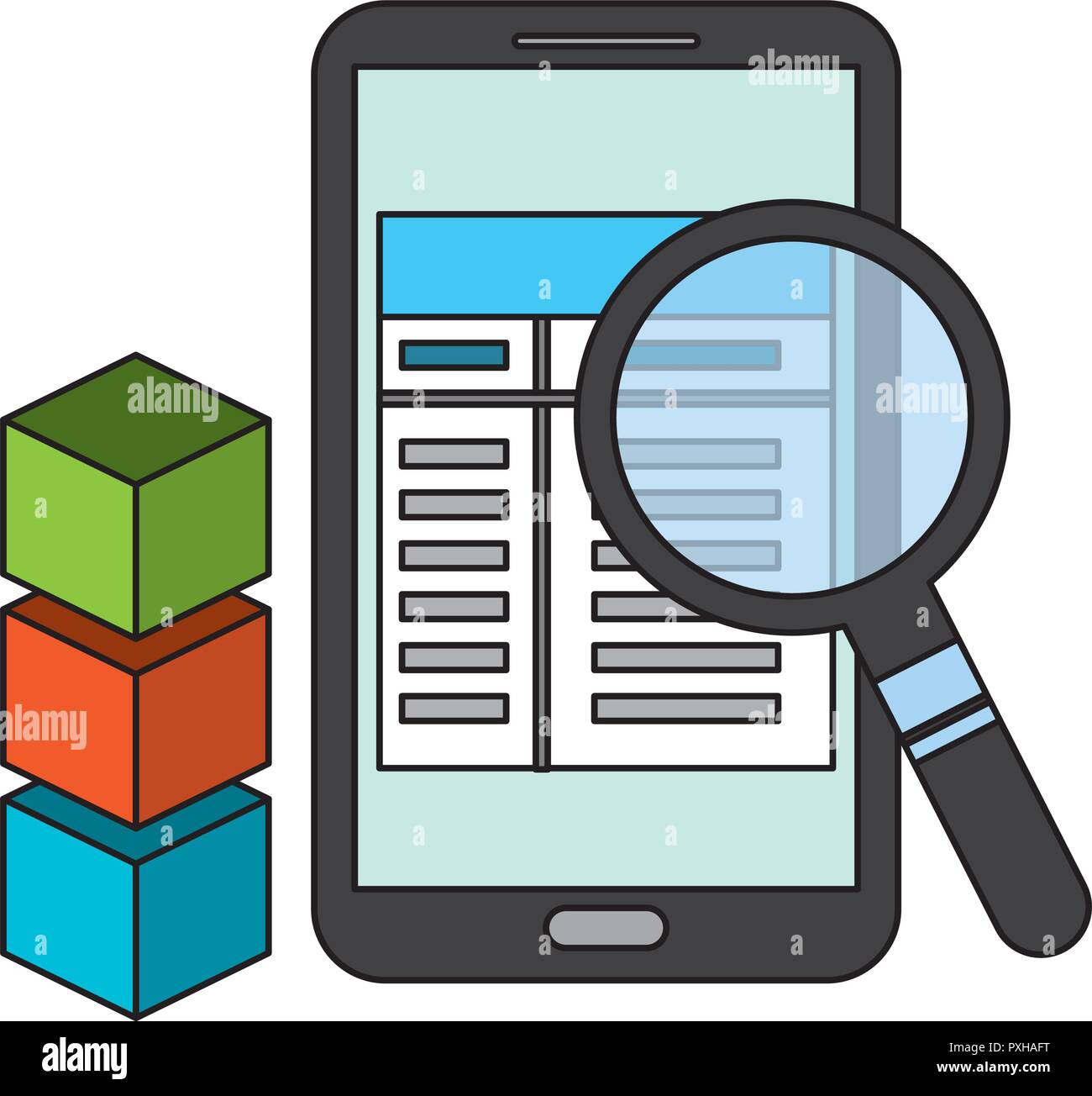blockchain mobile magnifying glass fin tech business vector ...