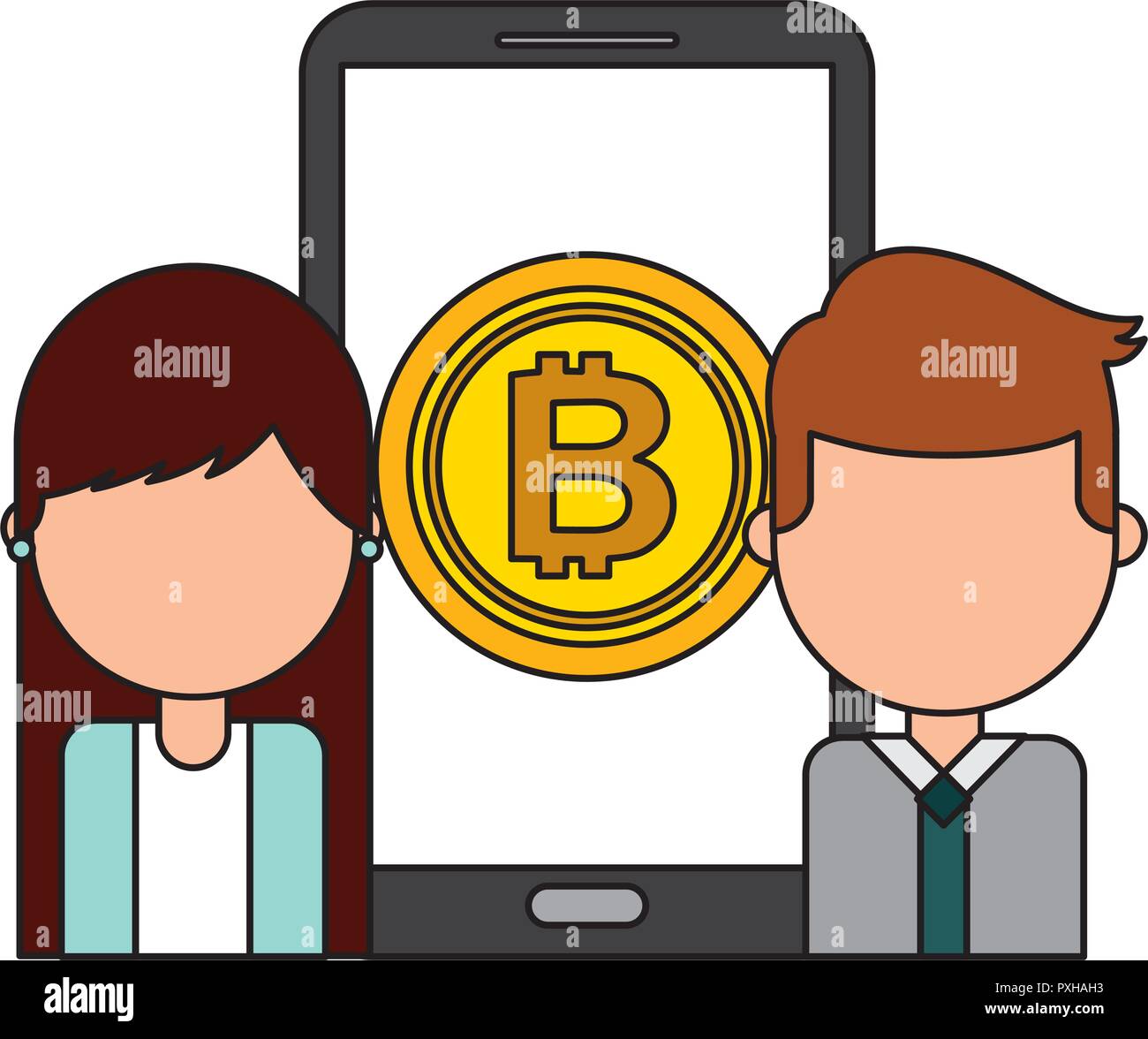business people mobile bitcoin fin tech business vector illustration ...