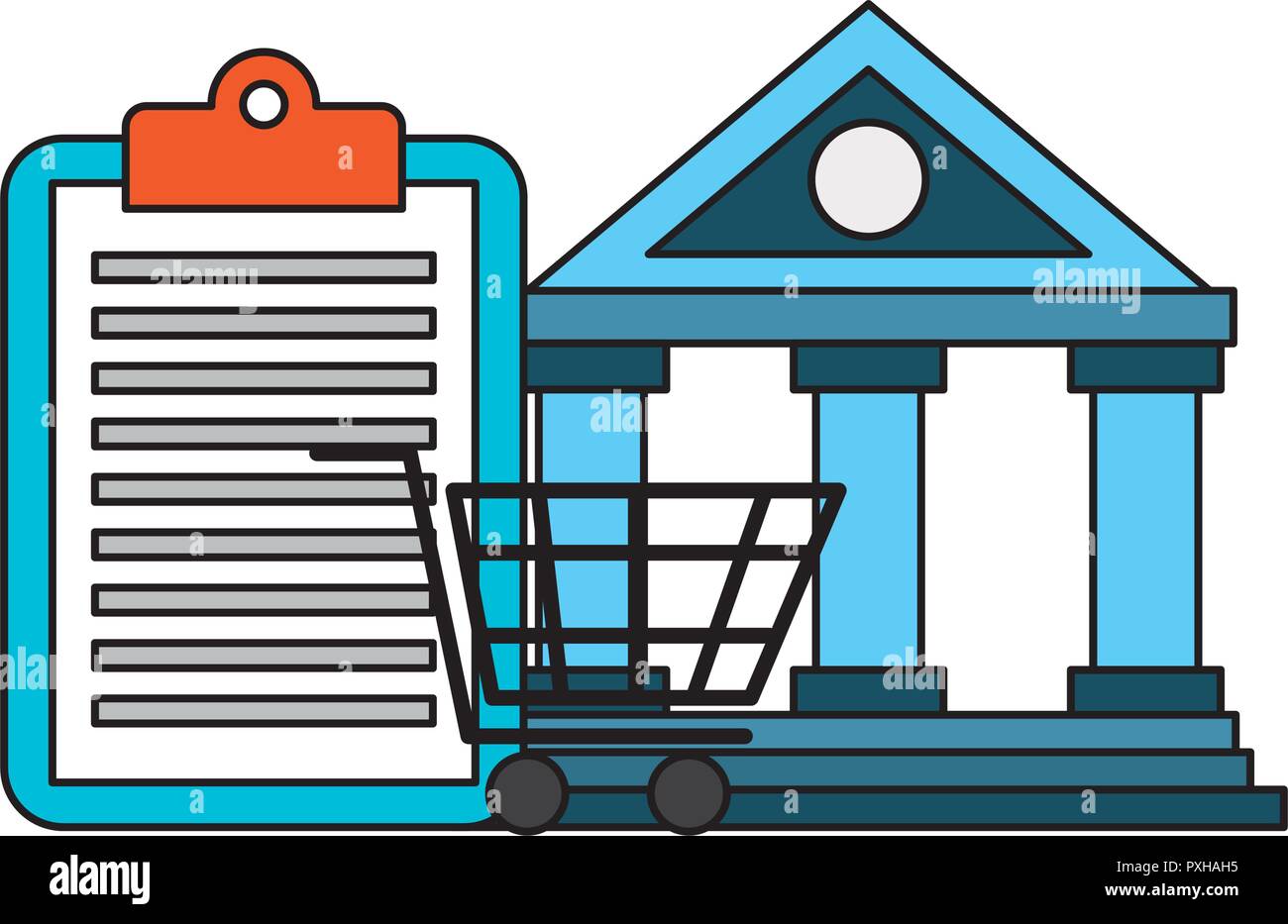 bank shopping cart document fin tech business vector illustration Stock ...