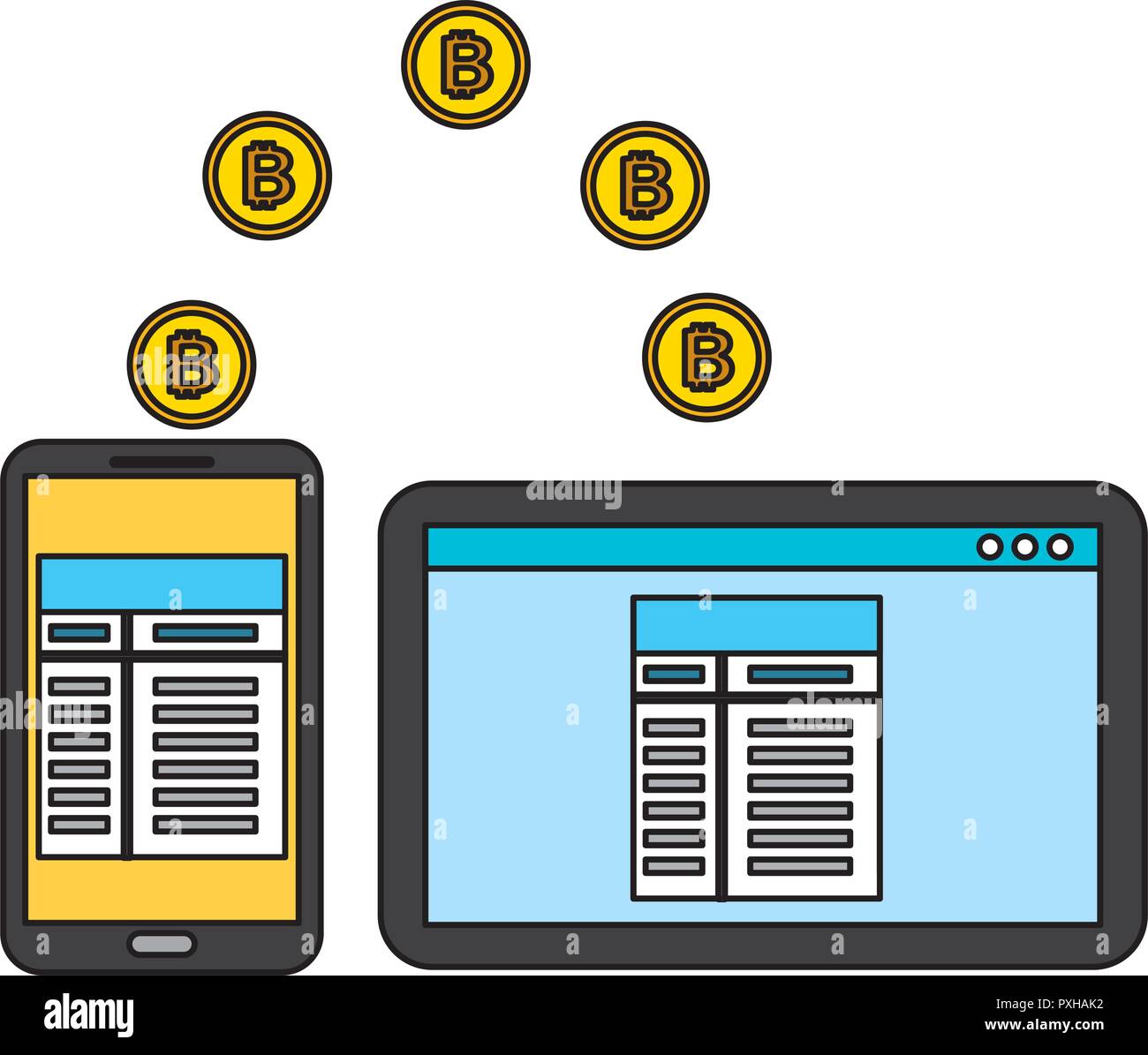 mobile computer transaction bitcoin fin tech business vector ...