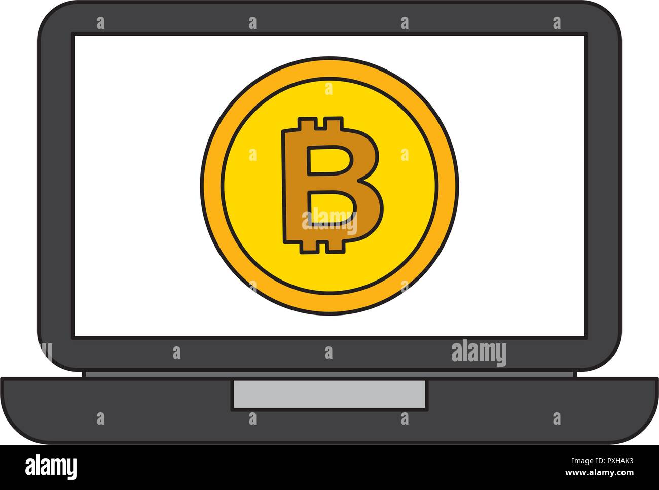 laptop bitcoin cryptocurrency fin tech business vector illustration ...