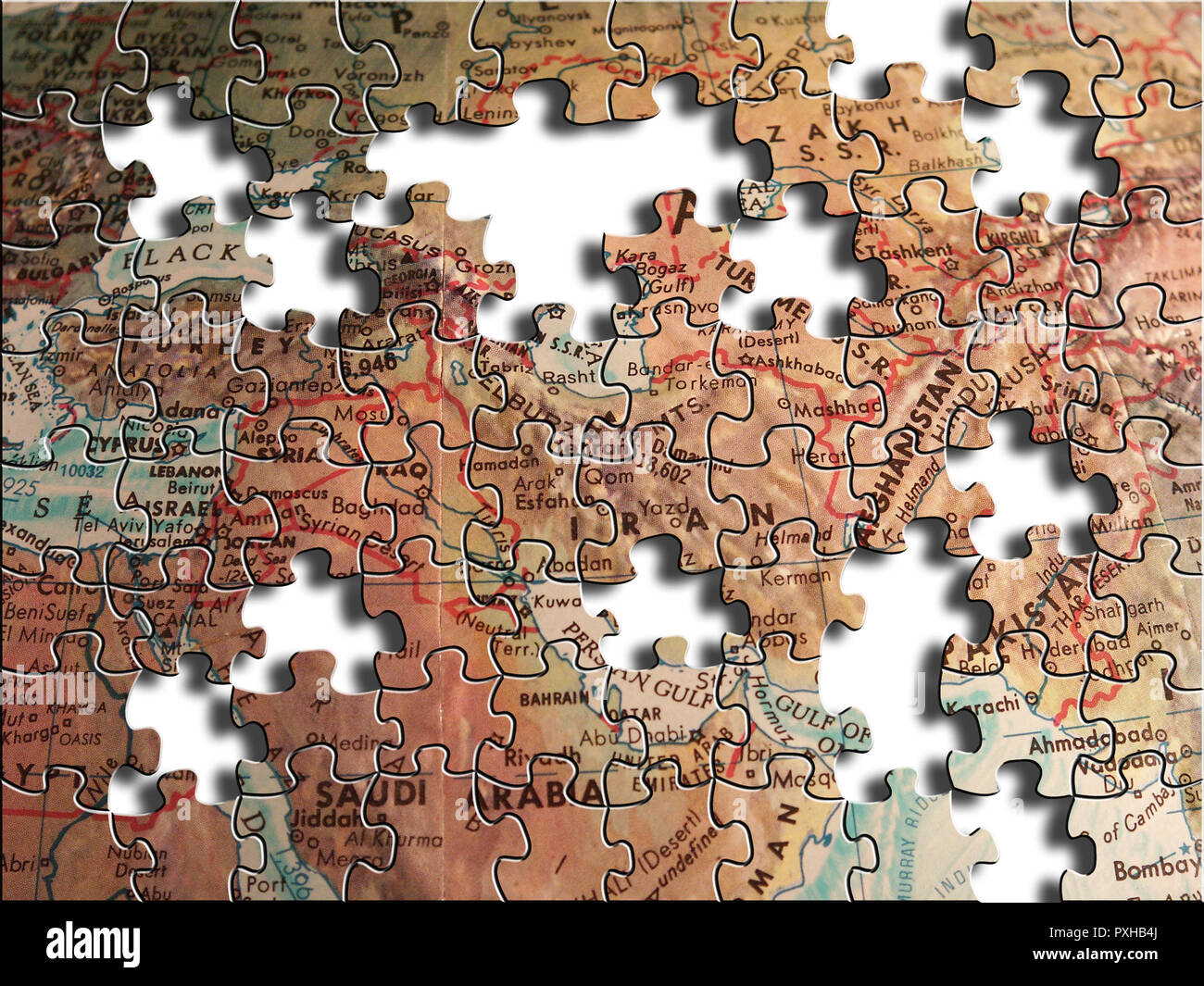 Middle East map in puzzle pattern Stock Photo - Alamy