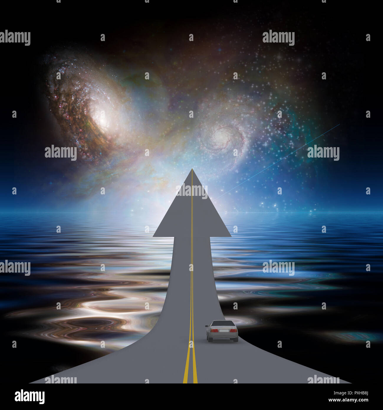 Car on highway to space in arrow shape Stock Photo - Alamy