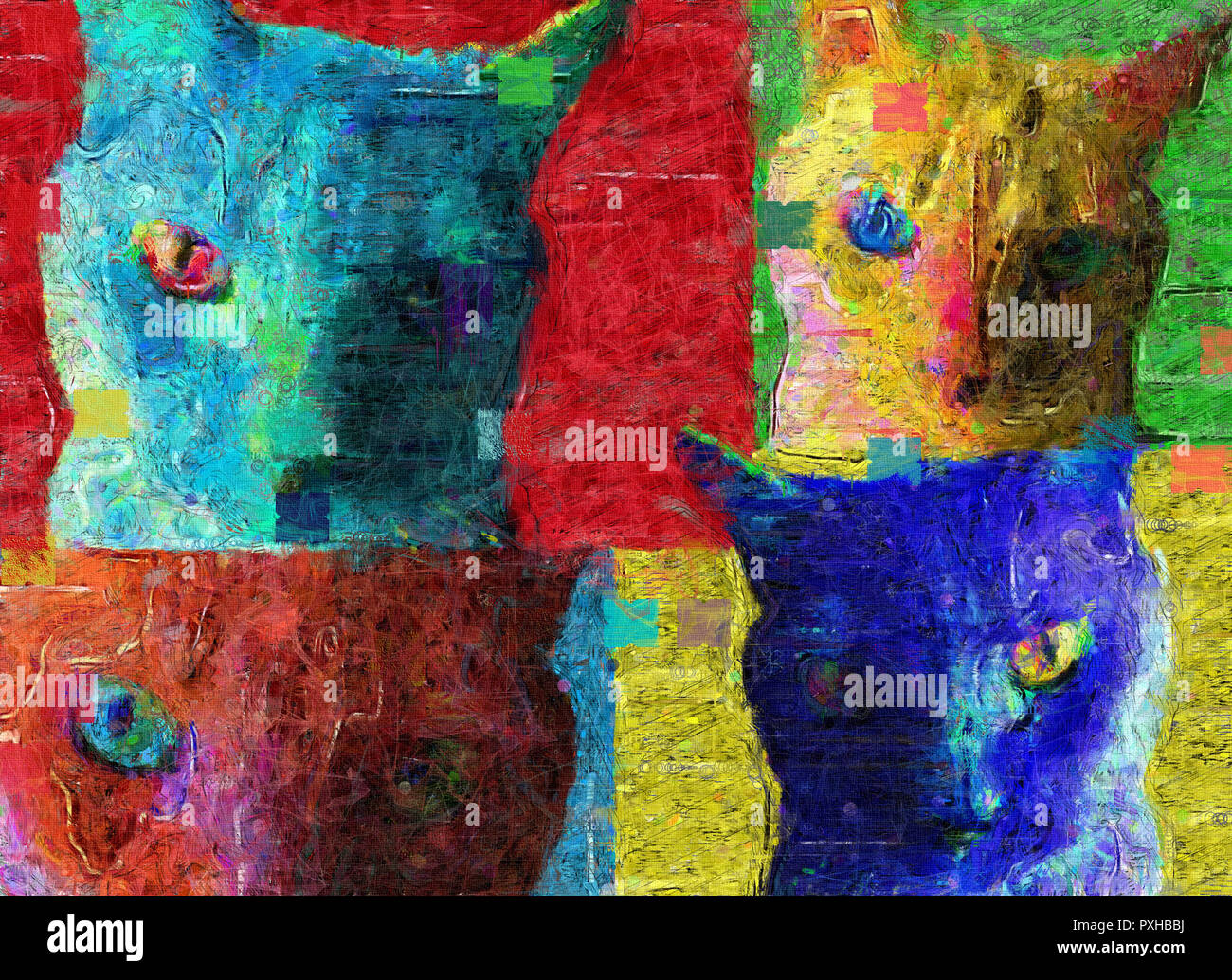 Abstract painting. Colorful cats Stock Photo - Alamy