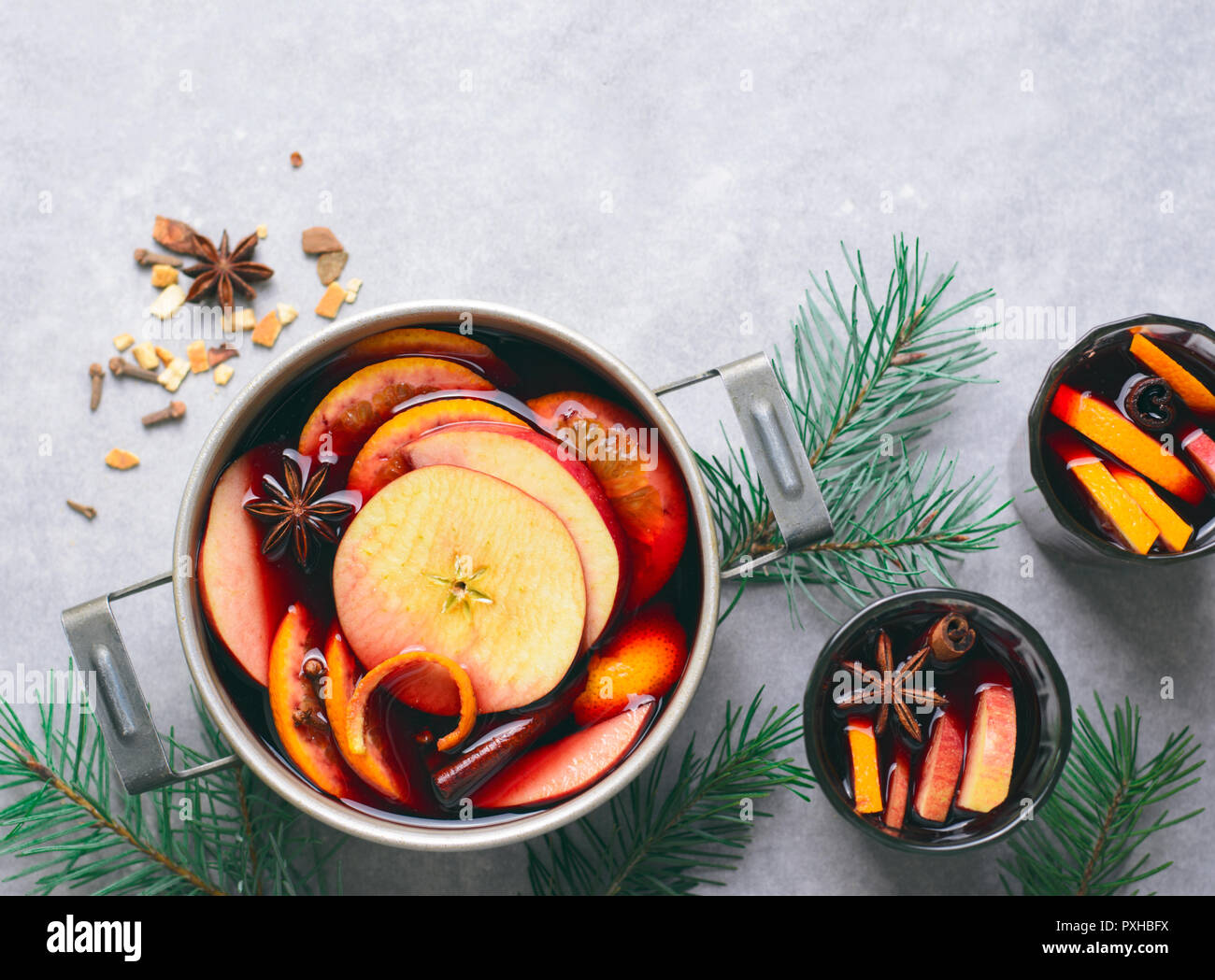 Mulled Wine, Hot Spiced Drink with Orange and Apple in a Vintage Pot ...