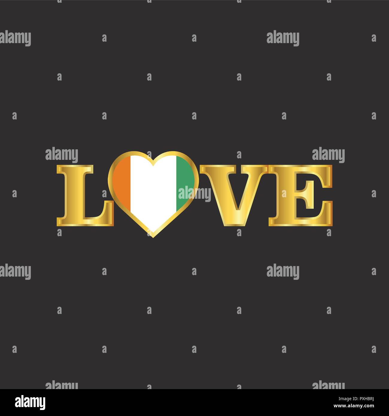 Golden Love Typography Cote D Ivoire Ivory Coast Flag Design Vector