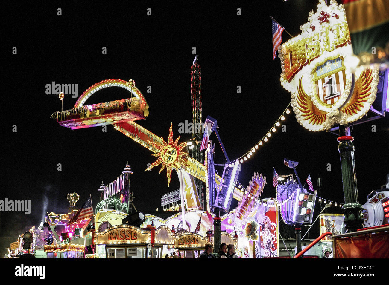 Oktoberfest in Munich at night Stock Photo - Alamy