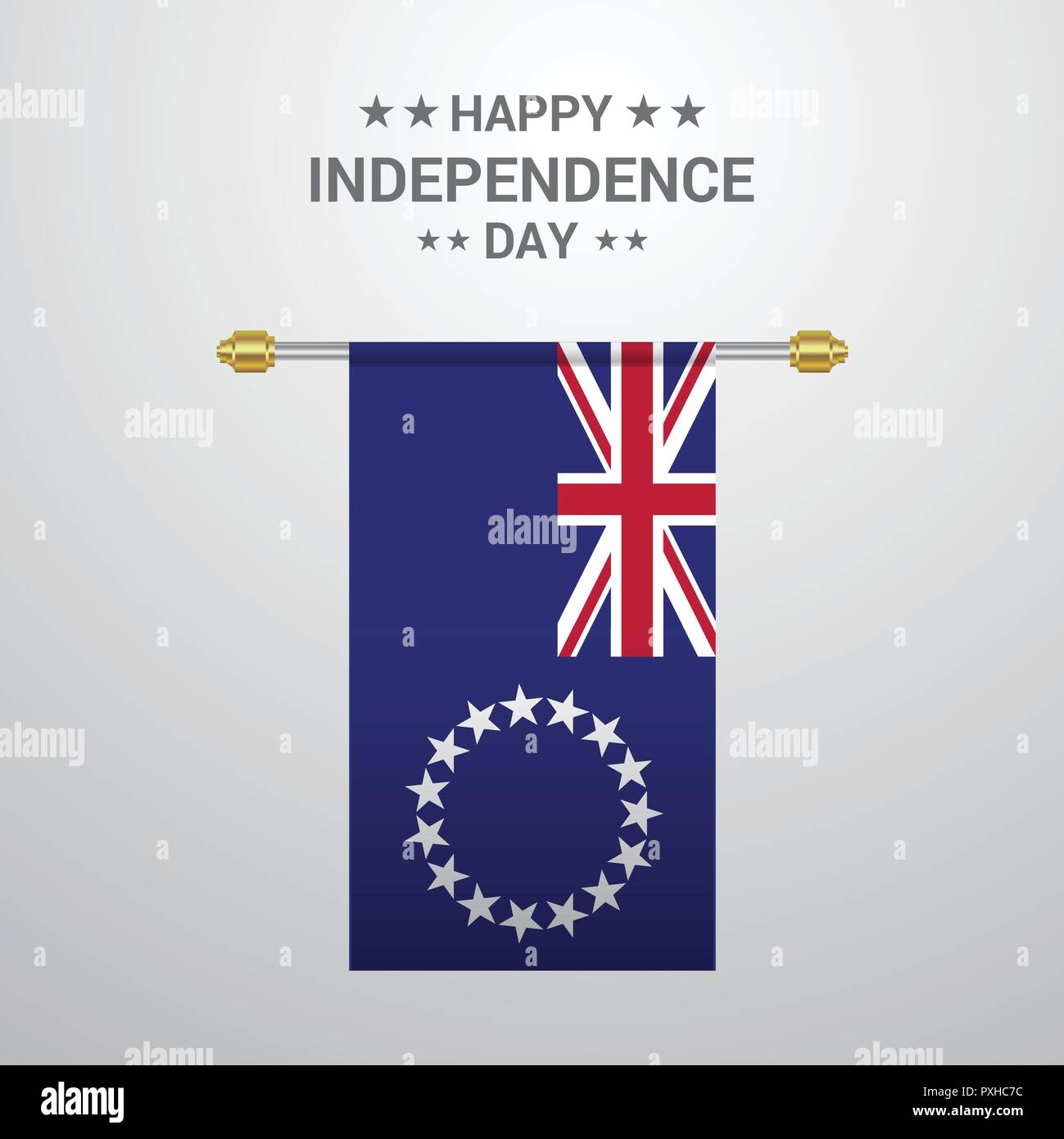 Cook Islands Independence day hanging flag background Stock Vector ...