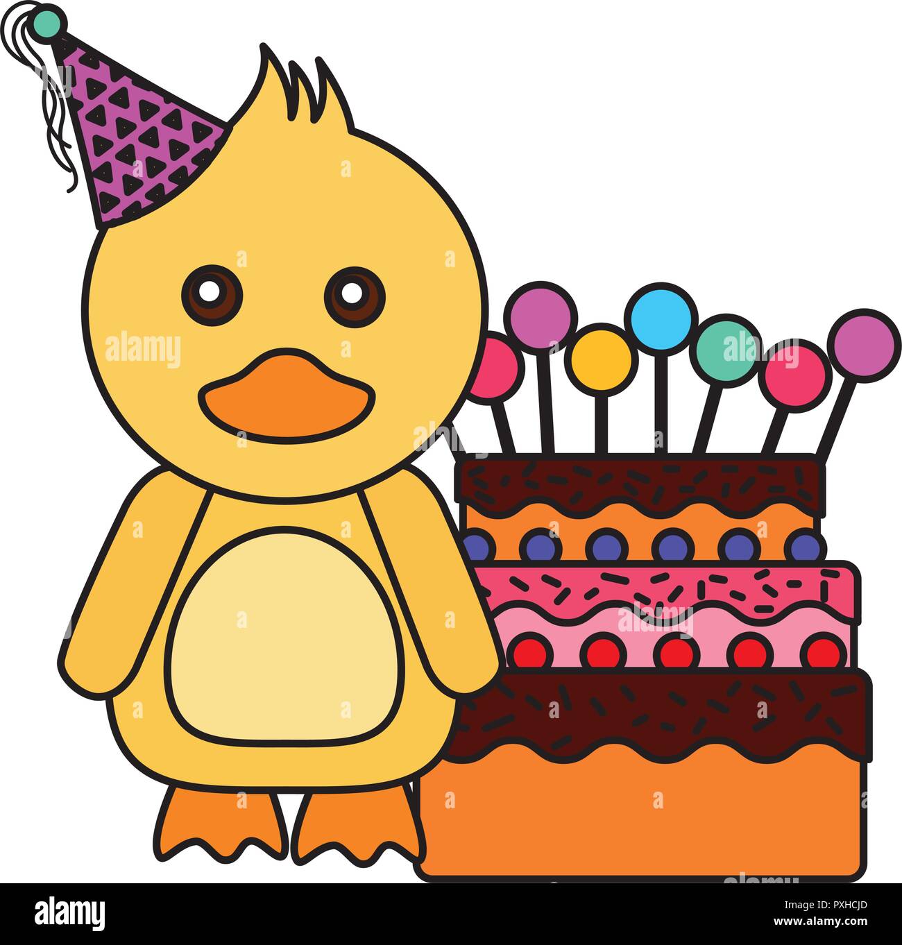 cute duck birthday sweet cake Stock Vector Image & Art - Alamy
