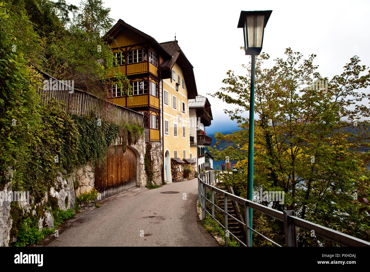 Hallstatt city street view Stock Photo - Alamy