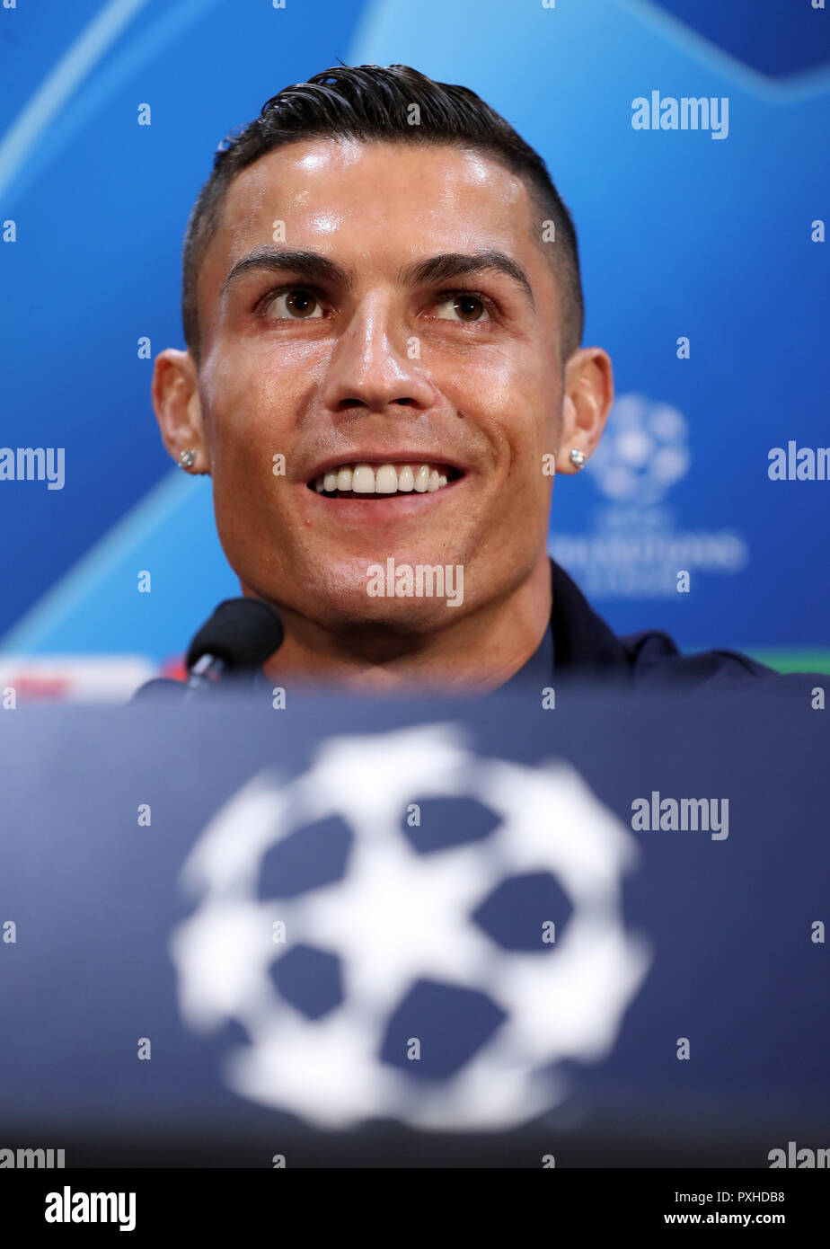 Juventus' Cristiano Ronaldo during the press conference at Old Trafford ...