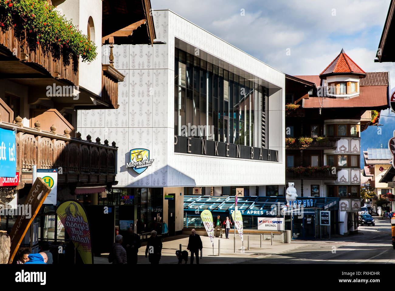 Street Of Mayrhofen Ski Resort With Mayrhofner Bergbahnen Penken Bahn
