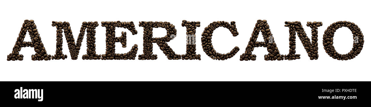 Americano word made from coffee bean font. 3D Rendering Stock Photo - Alamy