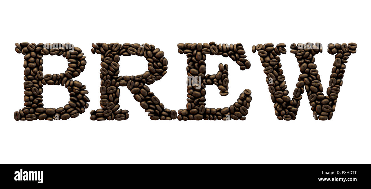 Brew word made from coffee bean font. 3D Rendering Stock Photo - Alamy