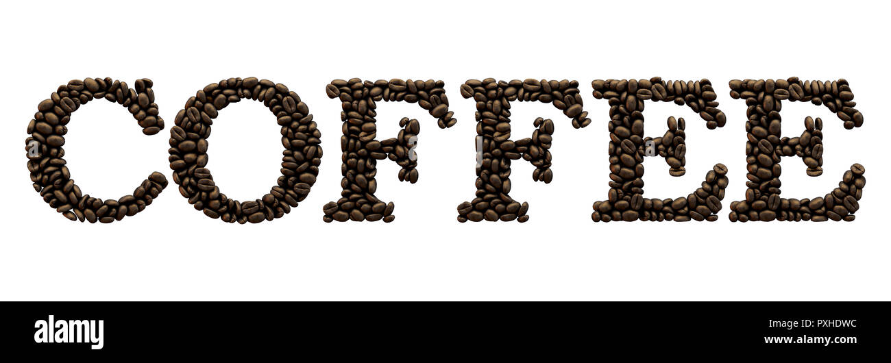 Coffee word made from coffee bean font. 3D Rendering Stock Photo - Alamy
