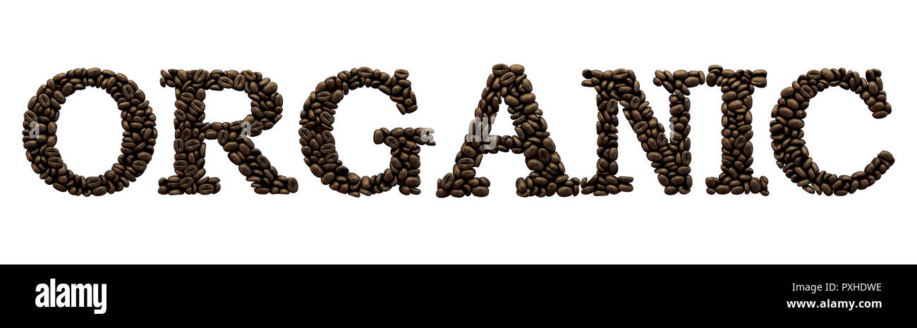 Organic word made from coffee bean font. 3D Rendering Stock Photo - Alamy
