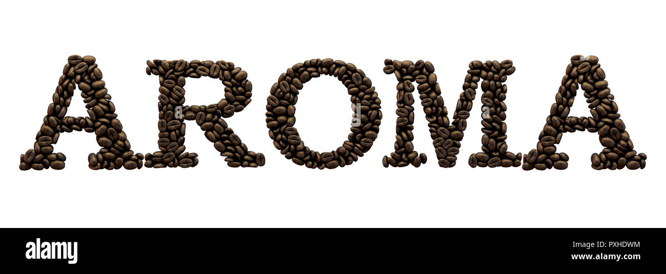 Aroma word made from coffee bean font. 3D Rendering Stock Photo - Alamy