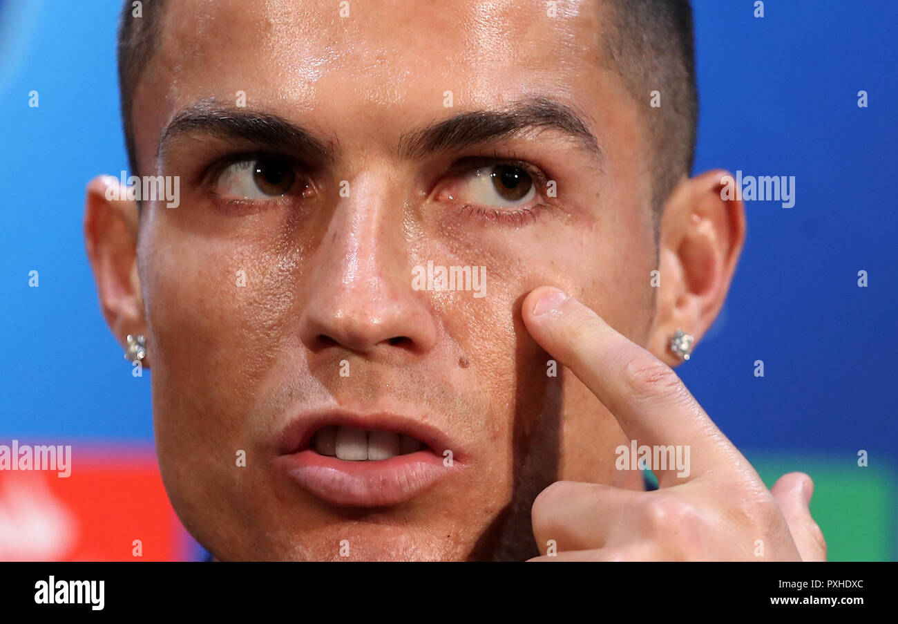 Juventus' Cristiano Ronaldo during the press conference at Old Trafford ...