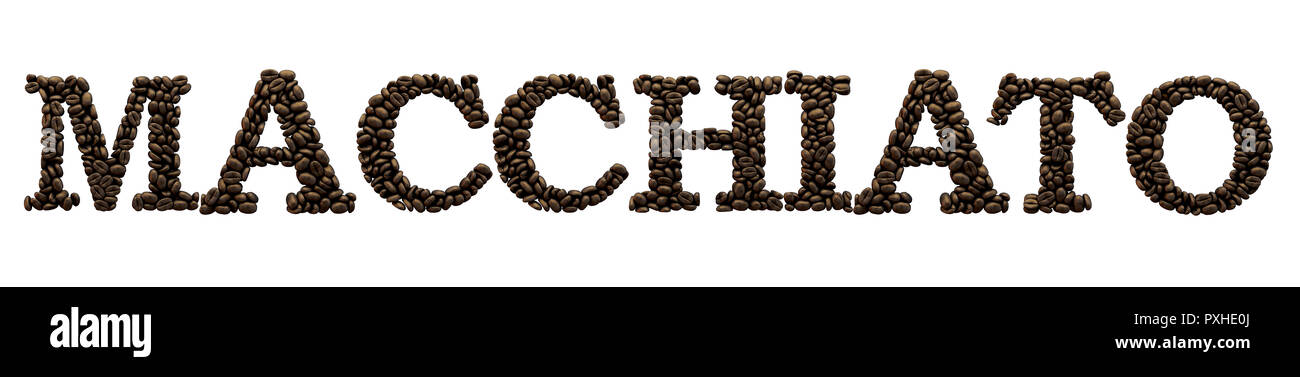 Macchiato word made from coffee bean font. 3D Rendering Stock Photo - Alamy