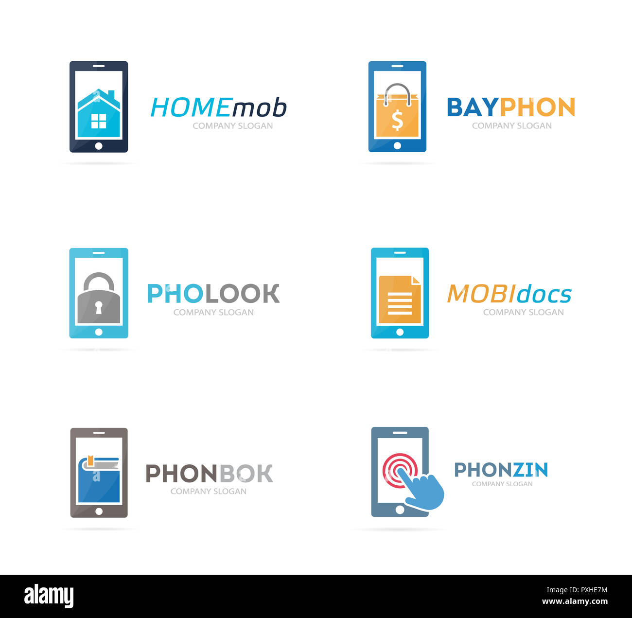 Set of phone logo combination. Mobile and gadget symbol or icon. Unique ...