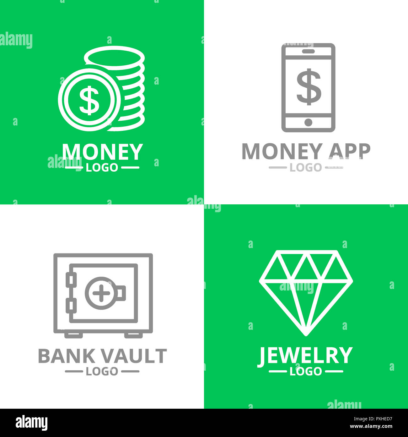 Set of money and bank, cash, diamond, coin logo or insignia, emblems ...