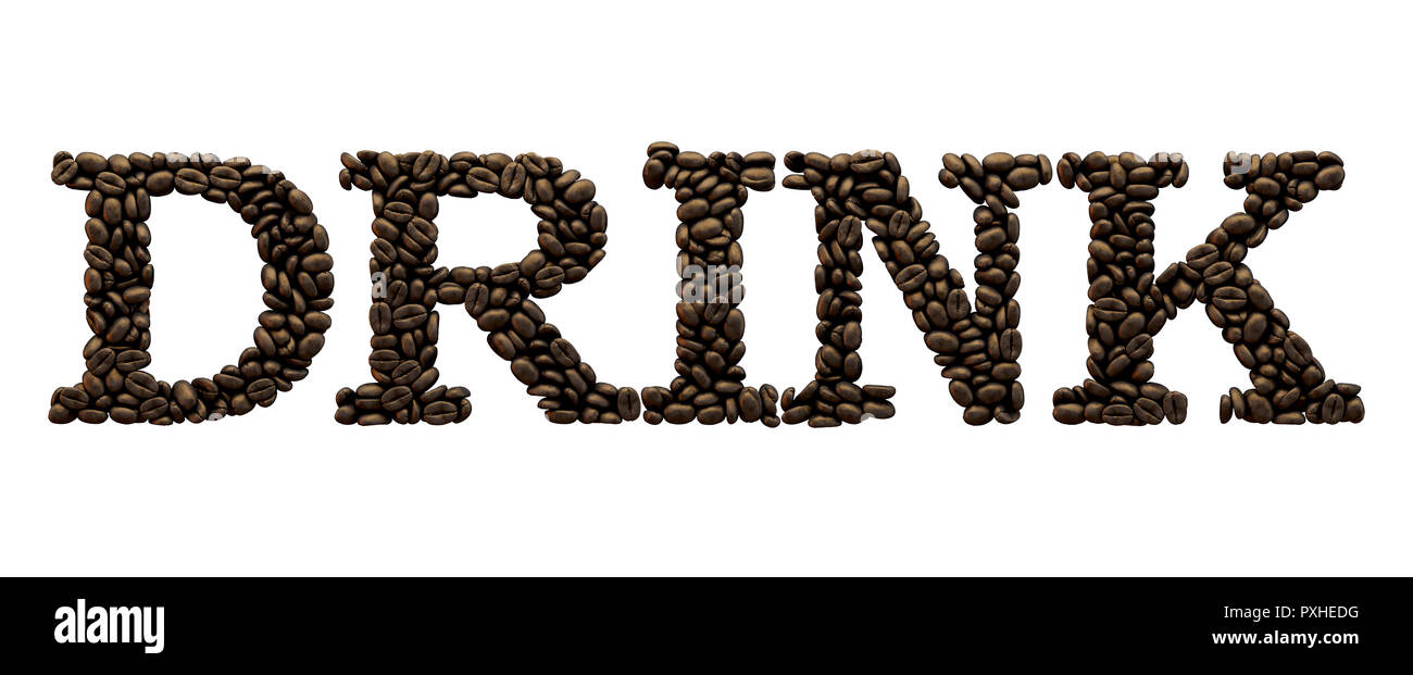 Drink word made from coffee bean font. 3D Rendering Stock Photo - Alamy