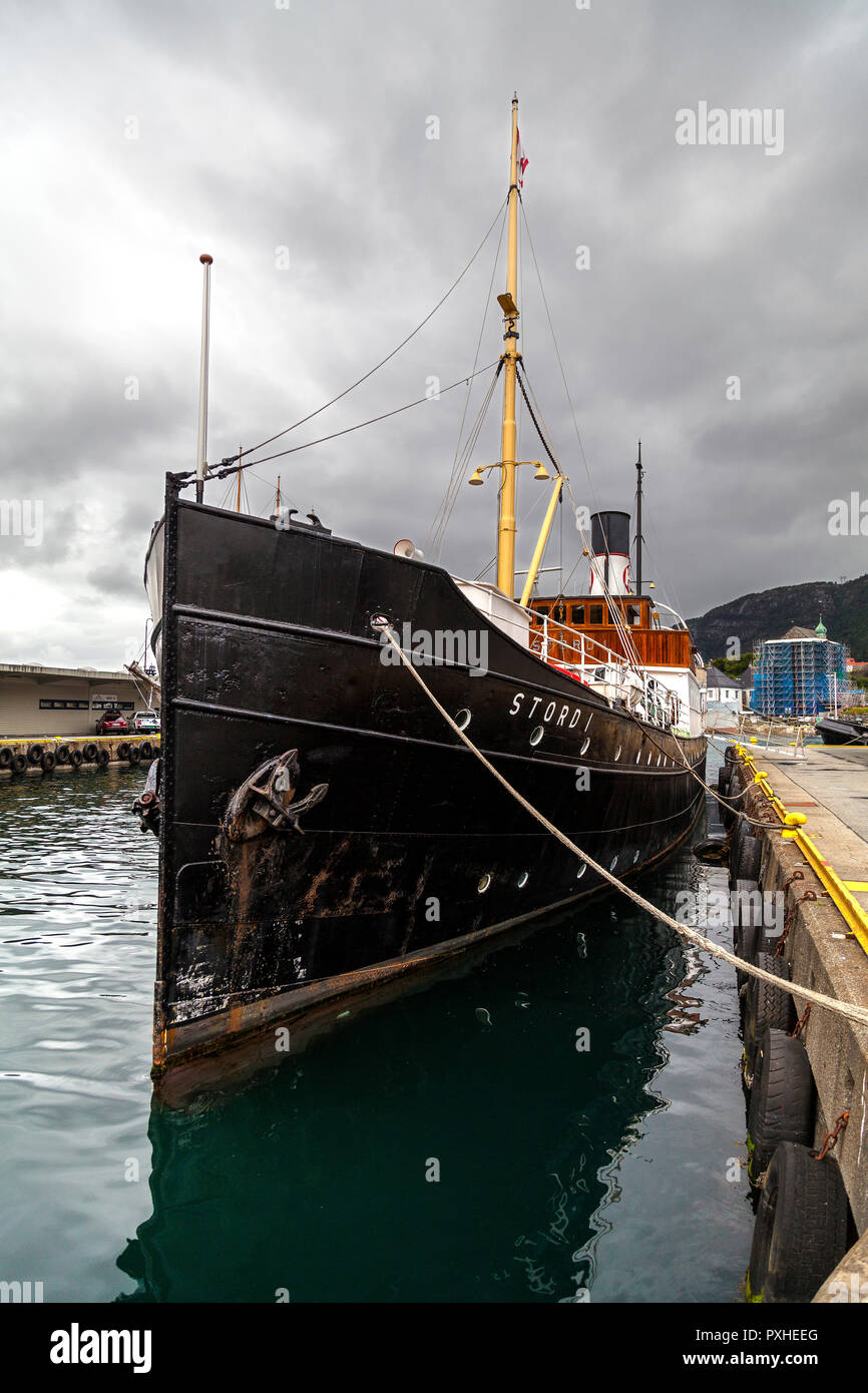 Veteran passenger steam ship Stord 1, built 1913. Berthed in the port ...