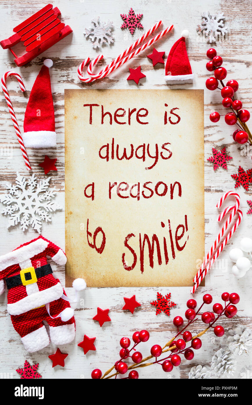Bright Christmas Flat Lay, Quote Always Reason To Smile Stock Photo - Alamy