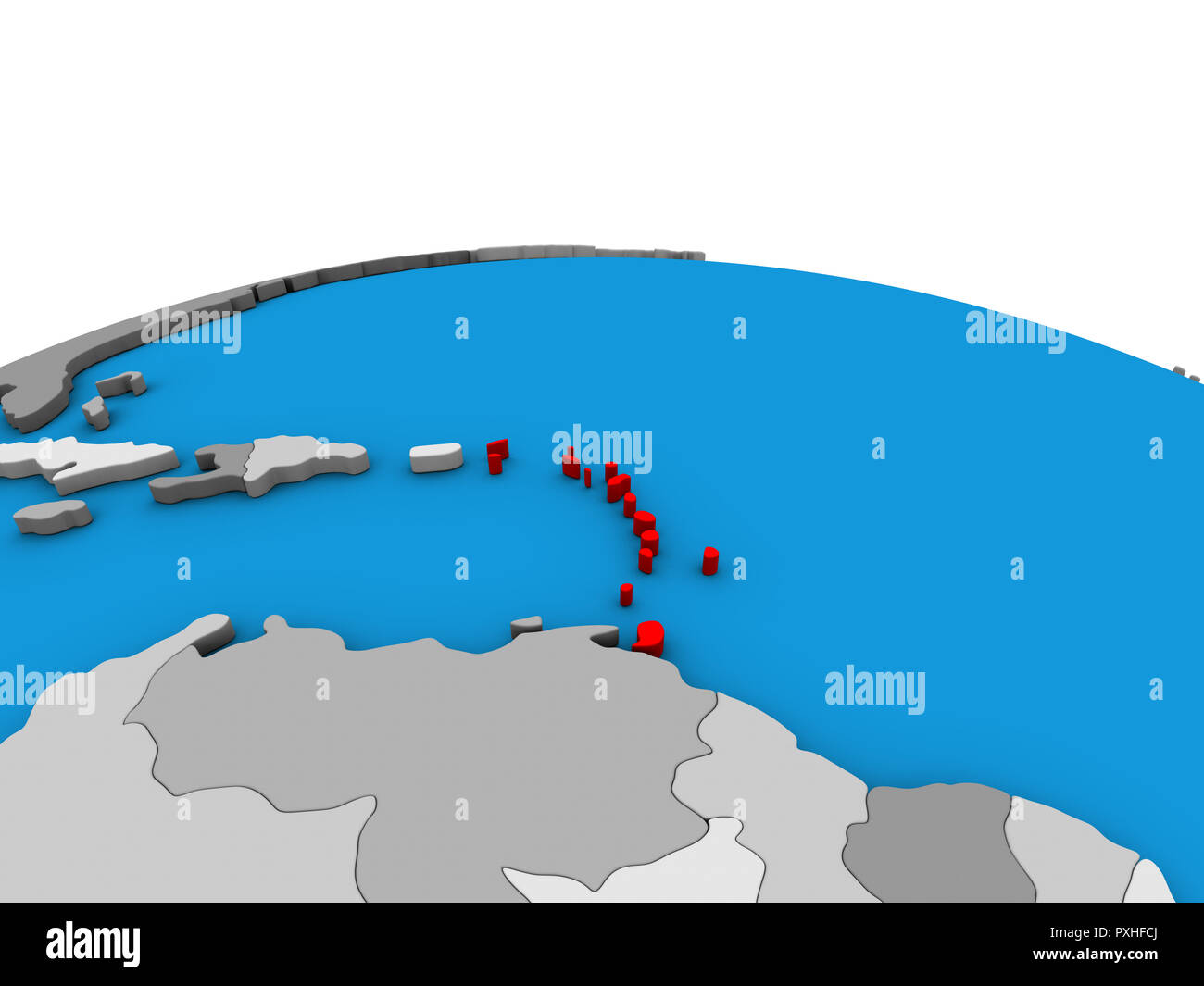 Caribbean on political 3D globe. 3D illustration Stock Photo - Alamy