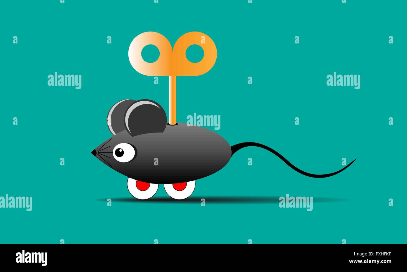 toy mouse on wheels with a key on a green background Stock Vector Image ...