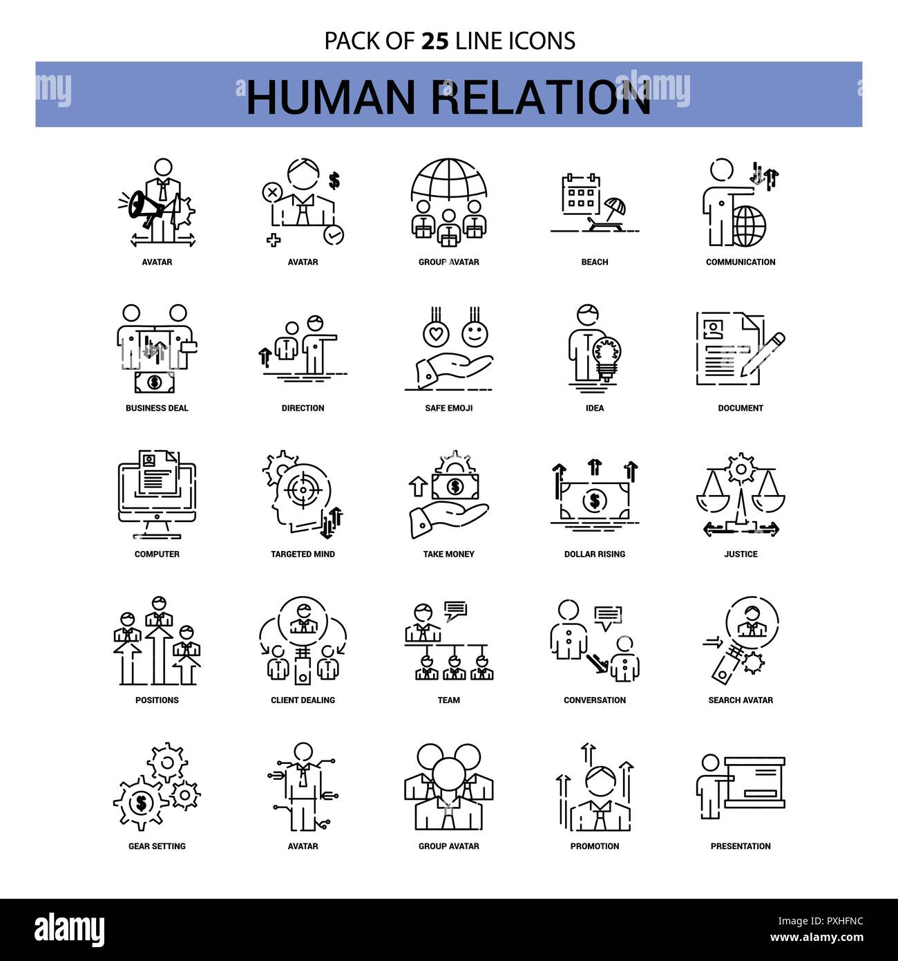 Human Relation Line Icon Set 25 Dashed Outline Style Stock Vector