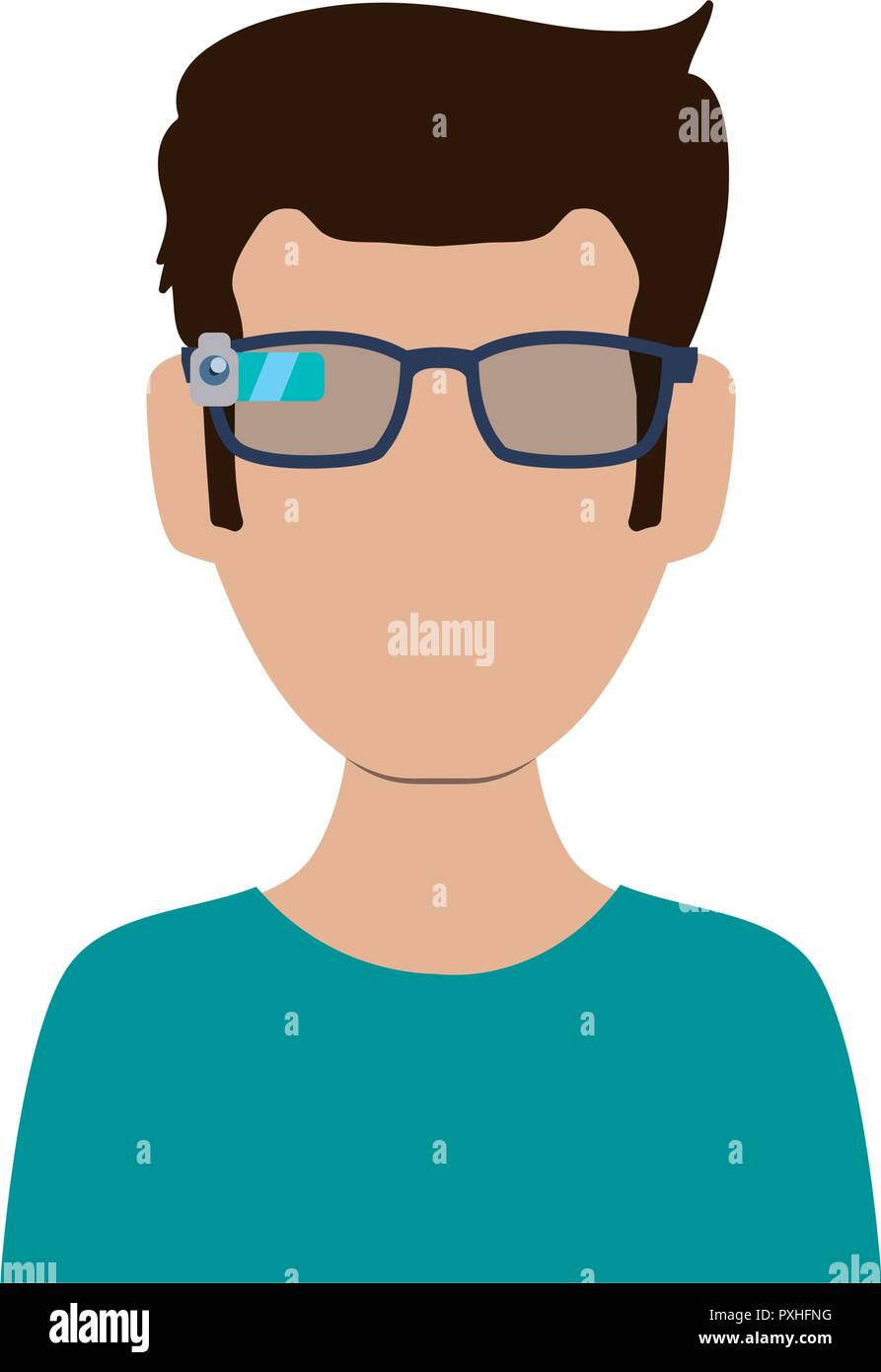 man using optical eyeglasses with camera vector illustration design ...