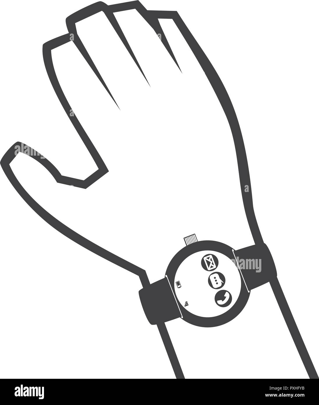 hand using smartwatch technology with apps set vector illustration ...