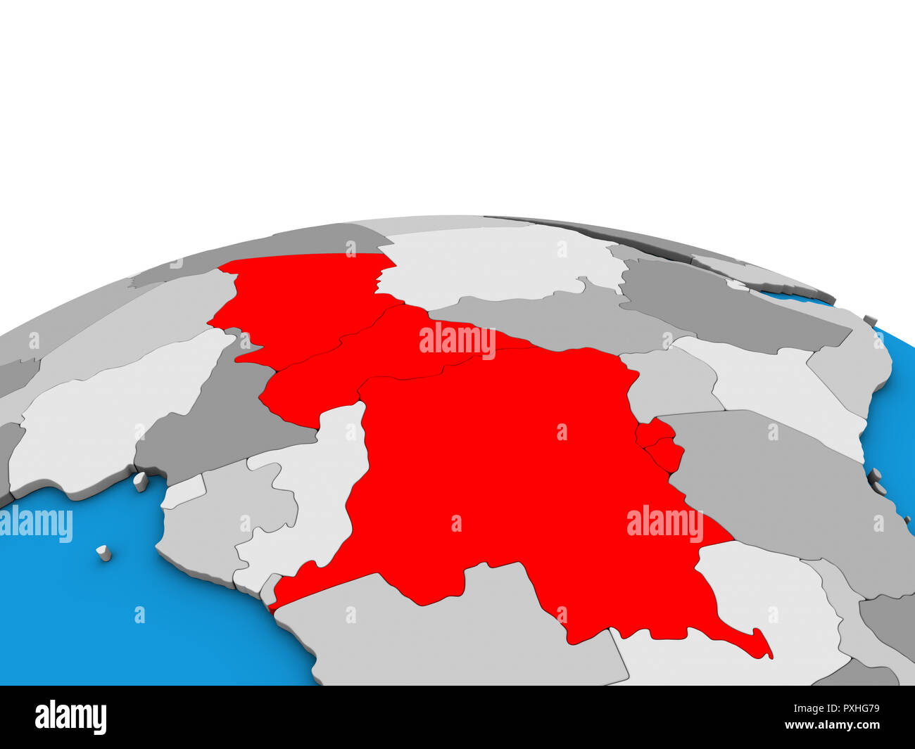 Central Africa on political 3D globe. 3D illustration Stock Photo - Alamy
